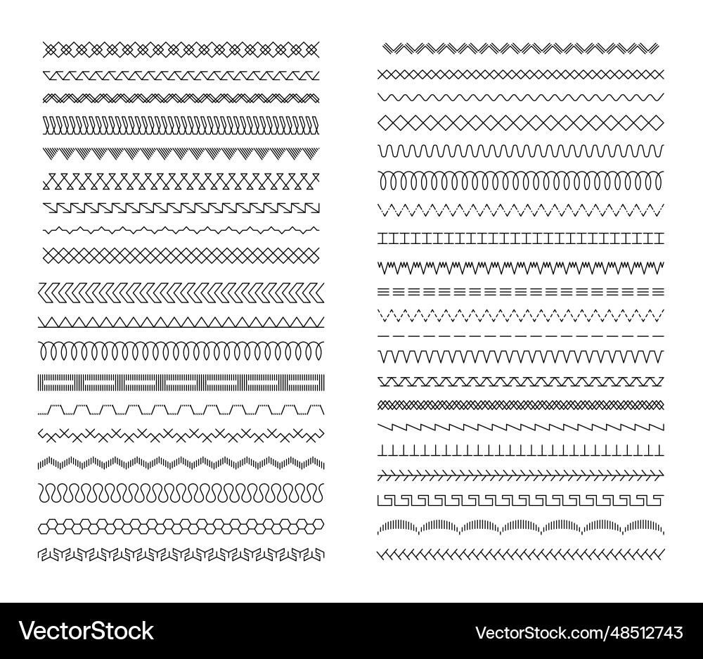 Sewing stitches seamless pattern brushes Vector Image