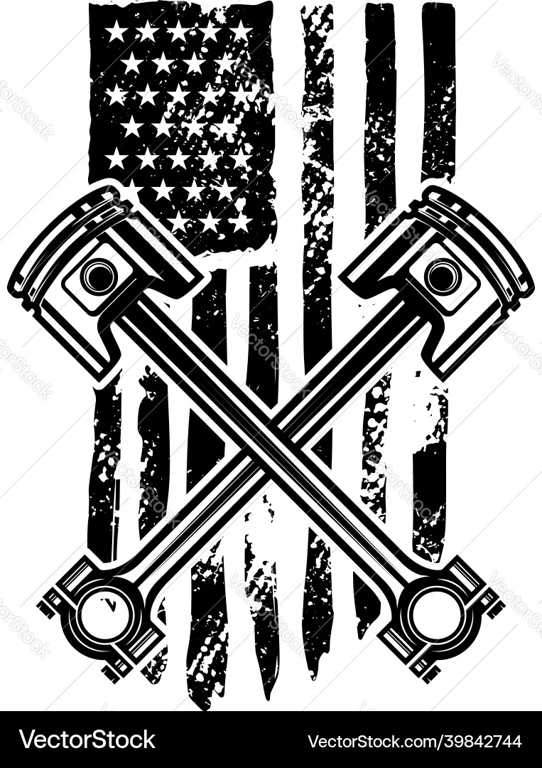 Crossed pistons on american flag background Vector Image