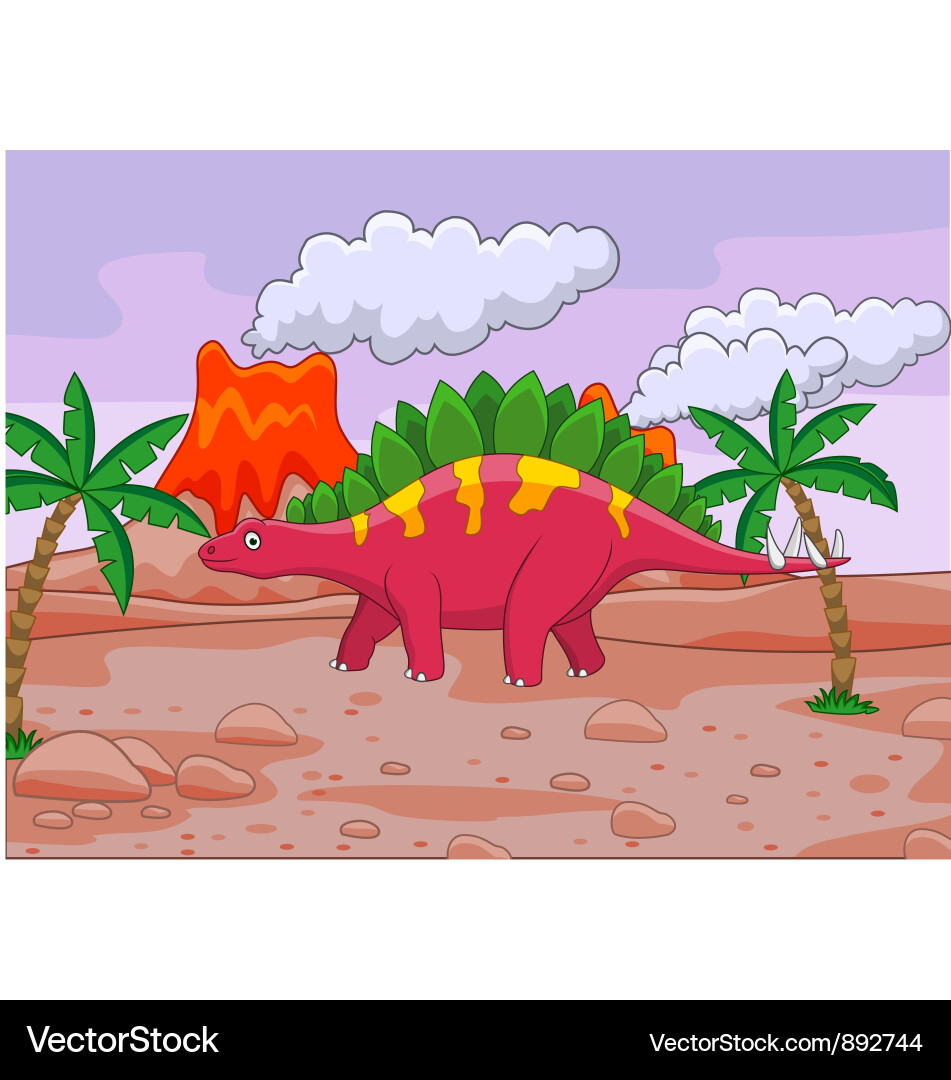 Dinosaur and Volcano Cartoon Royalty Free Vector Image
