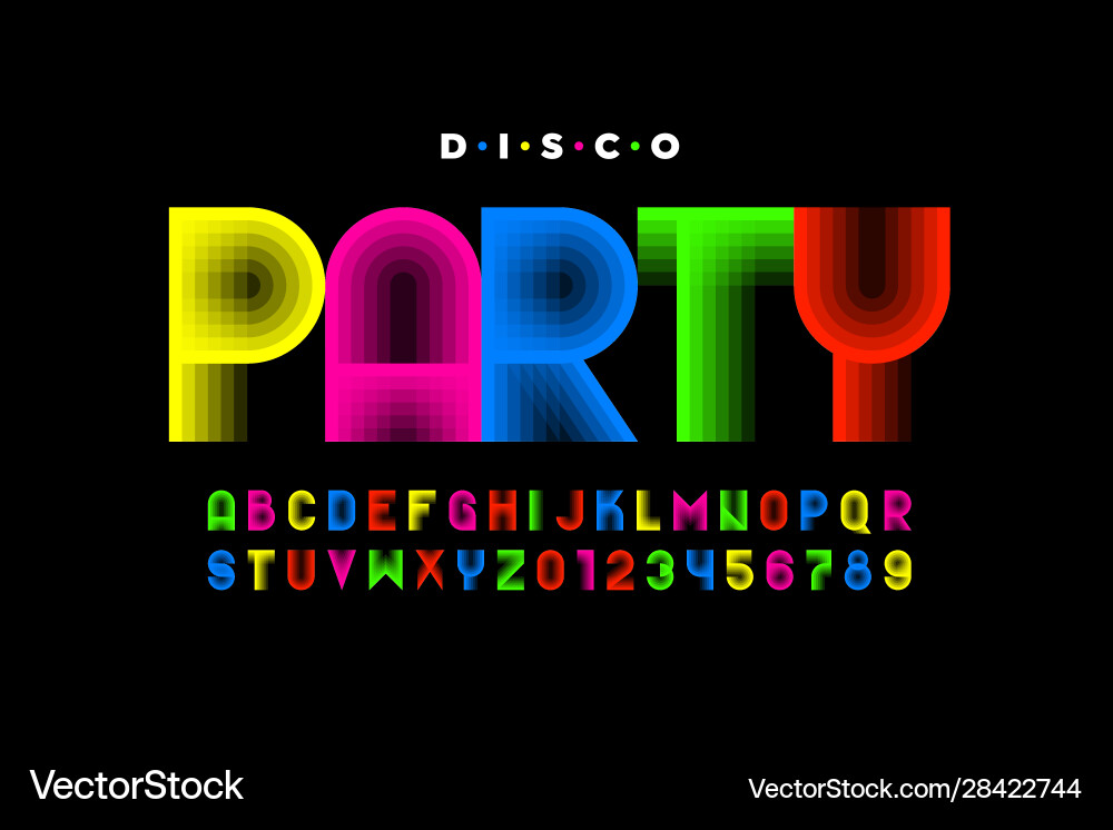 Disco party 80s style font design retro alphabet Vector Image