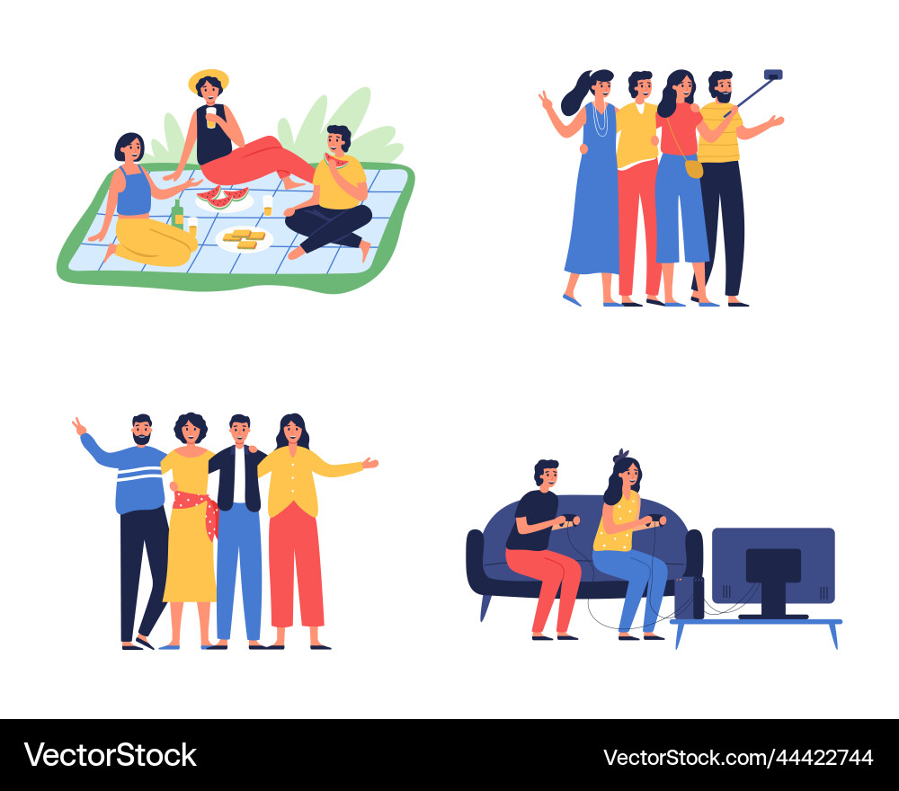 Happy friends spending time together people Vector Image