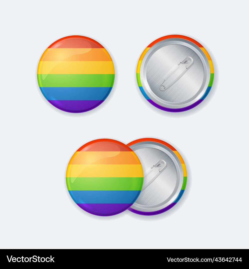 Realistic detailed 3d different rainbow badges pin