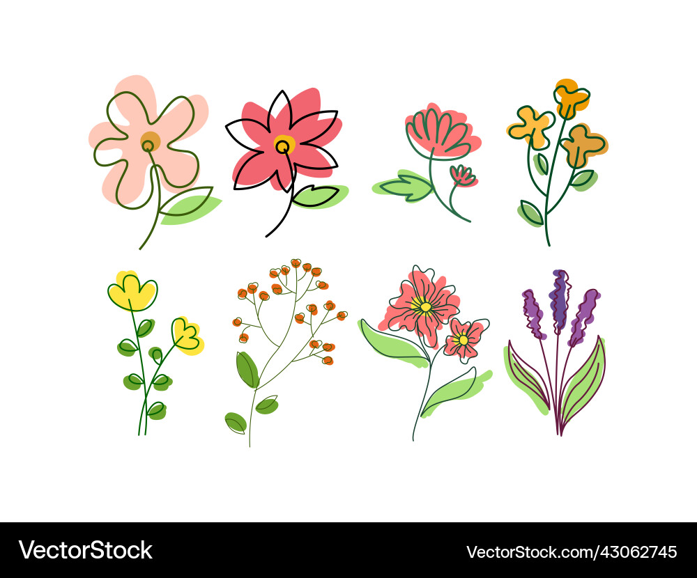 Aesthetic flower set design Royalty Free Vector Image