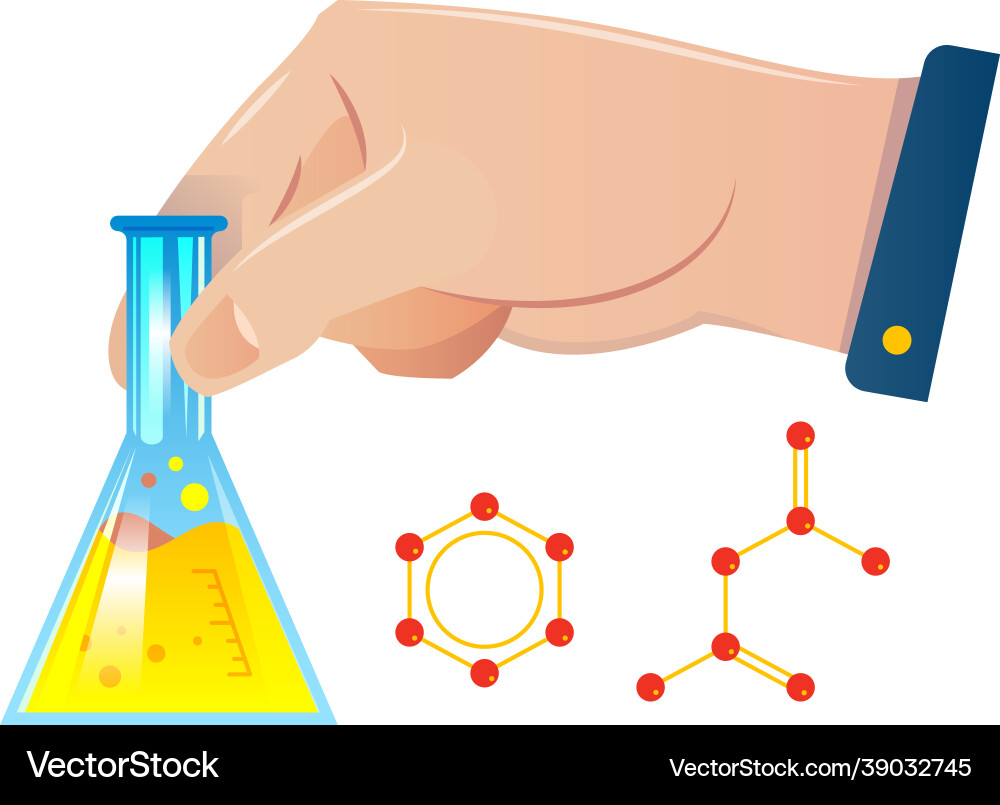 Chemistry hand flask composition Royalty Free Vector Image