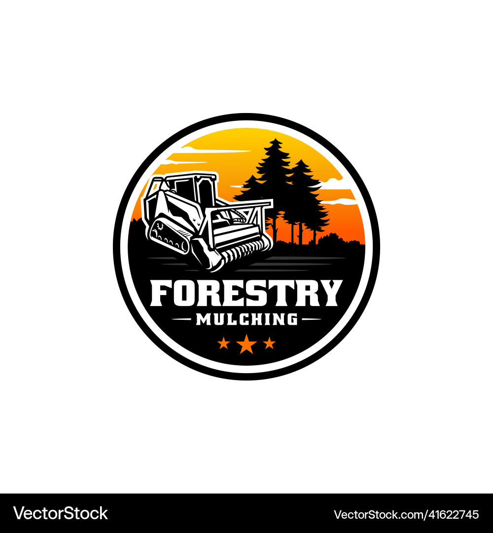 Mulcher forestry mulching machine logo Royalty Free Vector