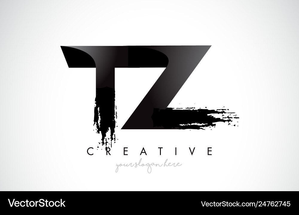 Tz letter design with brush stroke and modern 3d Vector Image