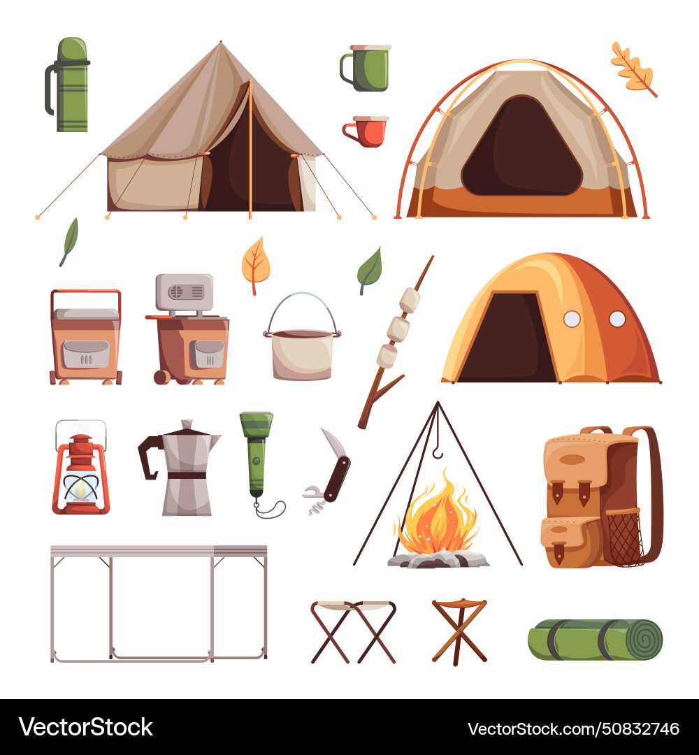 Camping icon set Royalty Free Vector Image - VectorStock