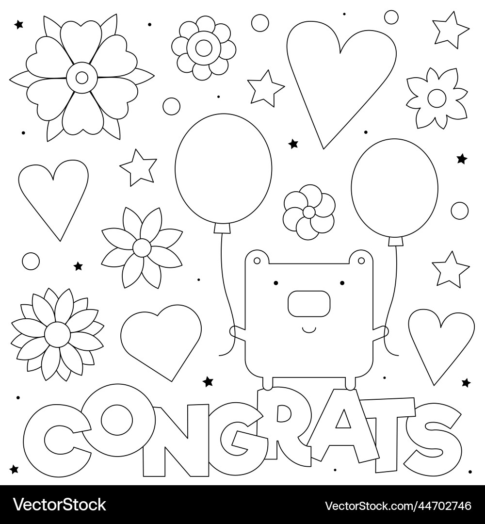 Congrats coloring page black and white Royalty Free Vector