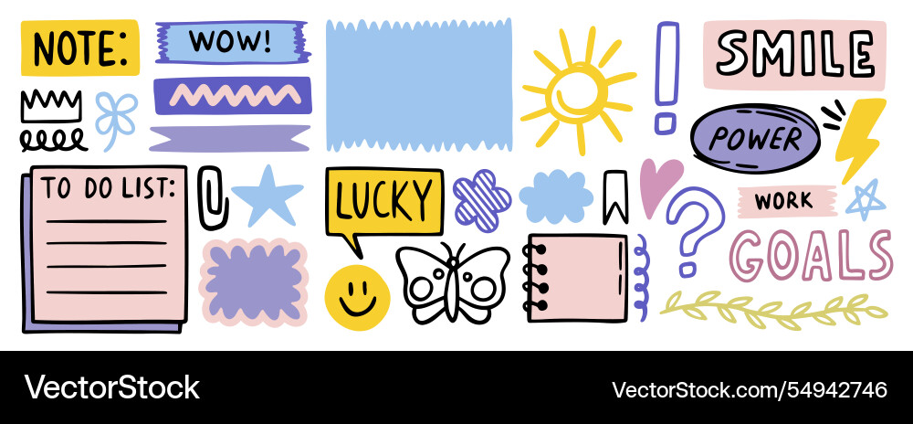 Diary bullet notes cute journal border elements Vector Image