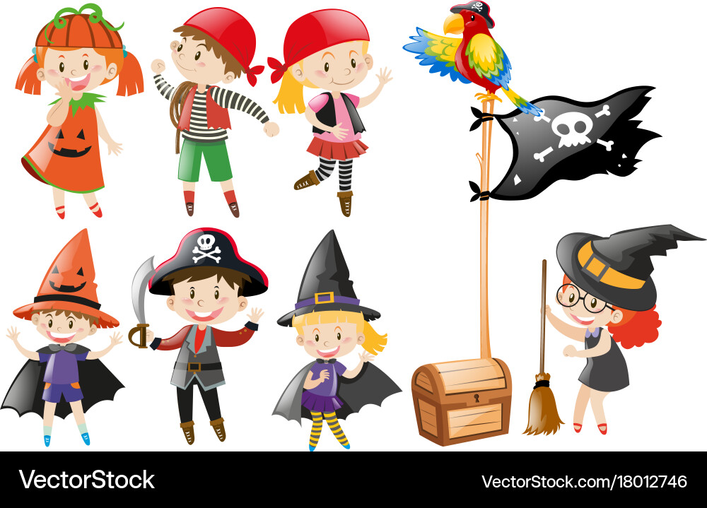 Halloween with kids in costumes Royalty Free Vector Image