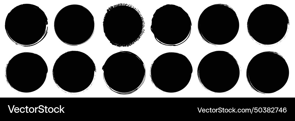 Hand drawn brushes pack black grunge brush round Vector Image