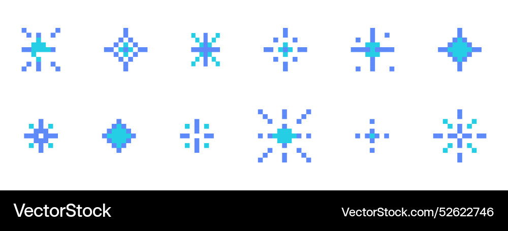 Pixel snowflake or star retro 8 bit sparkle set Vector Image