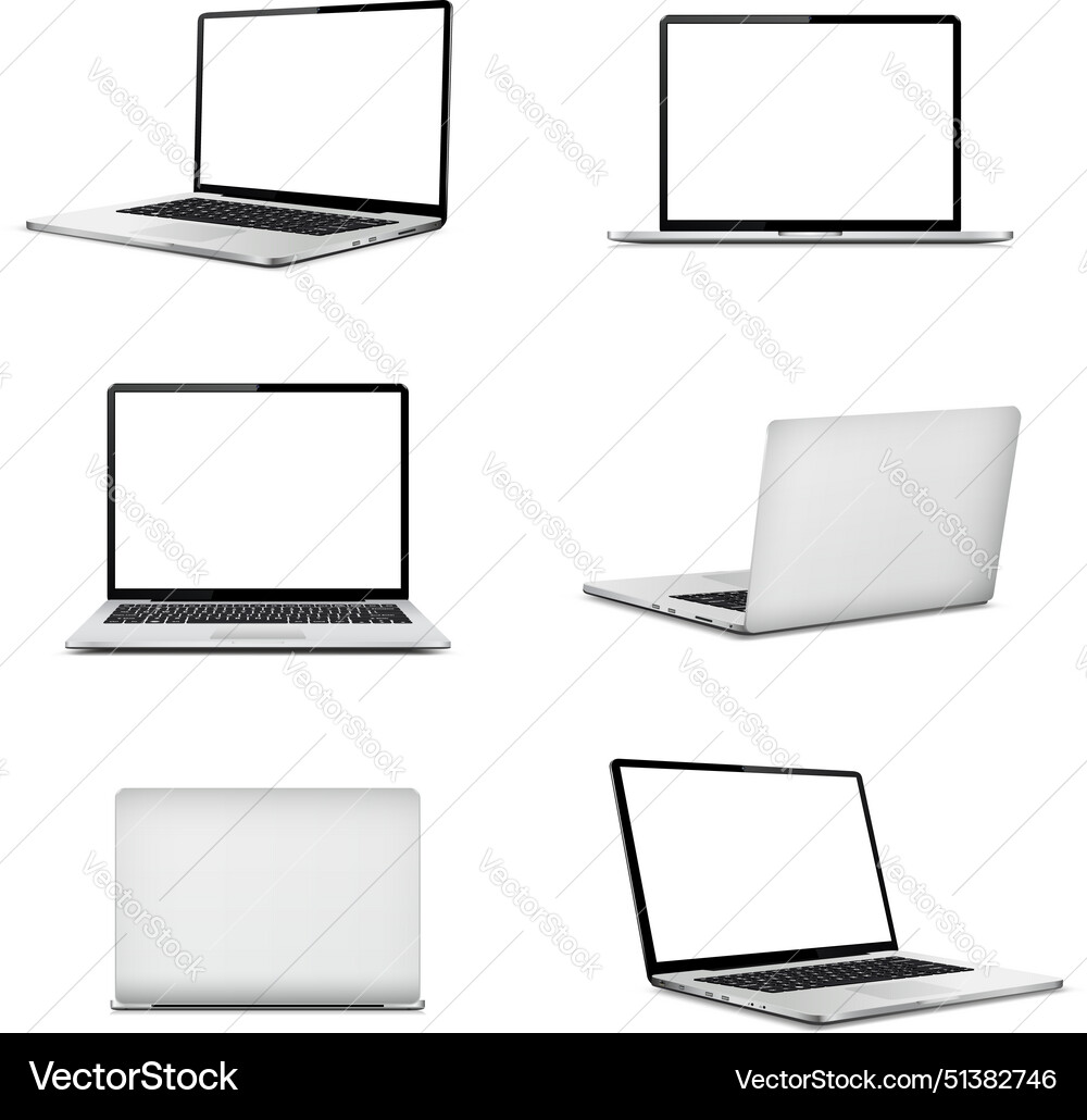 Realistic laptop in different positions Royalty Free Vector