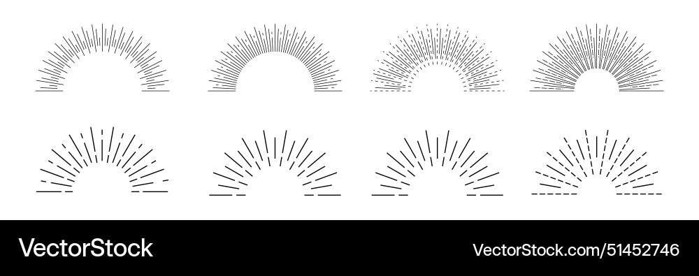 Sunburst set isolated vintage sunrise Royalty Free Vector
