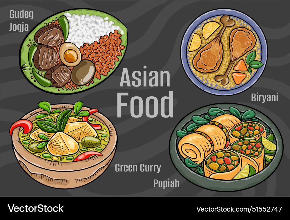 Asian food art hand-drawn Royalty Free Vector Image