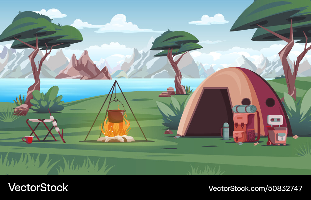 Camping colored composition Royalty Free Vector Image