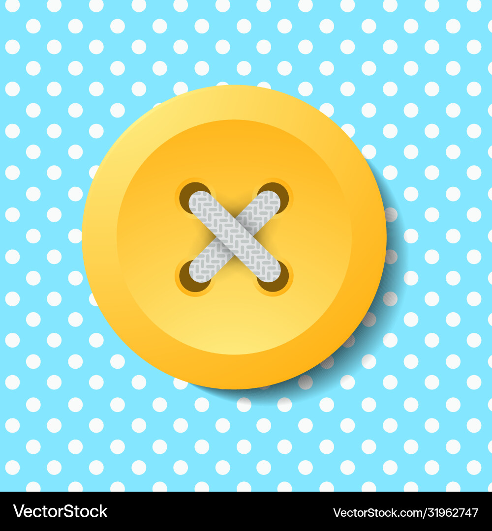 Cartoon big sewn red button with needle thread Vector Image