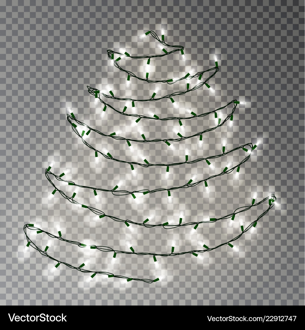 Christmas tree of white lights string transparent Vector Image