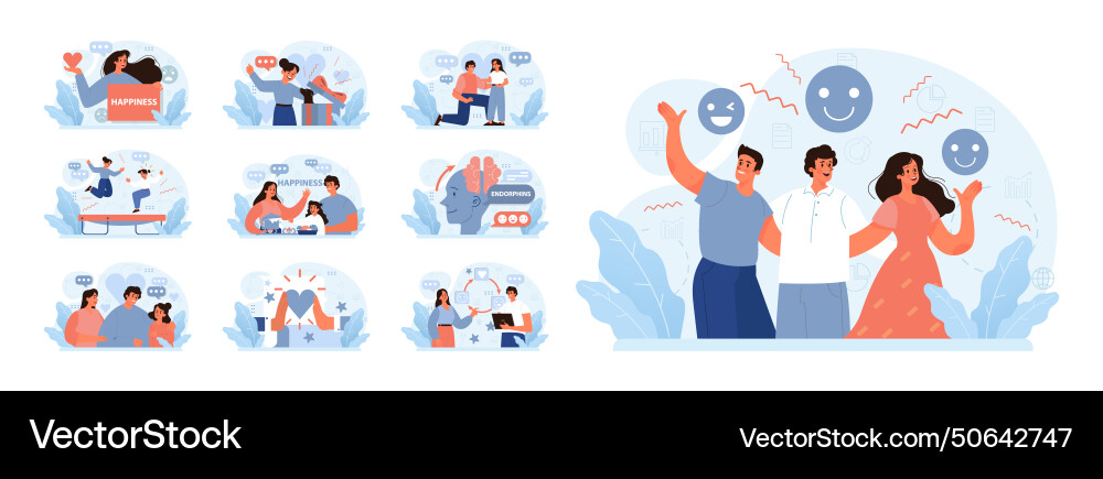 Happiness set flat Royalty Free Vector Image - VectorStock