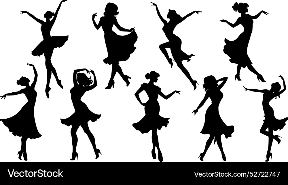 Silhouette set of dancing lady Royalty Free Vector Image