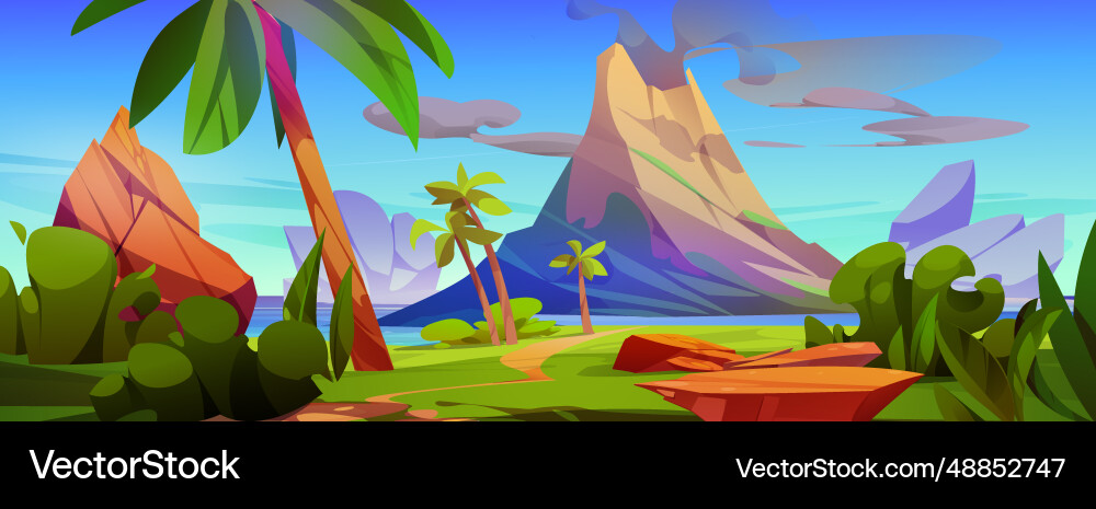 Volcano eruption cartoon landscape Royalty Free Vector Image