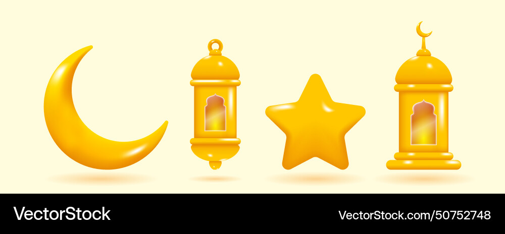 3d golden islamic element set Royalty Free Vector Image