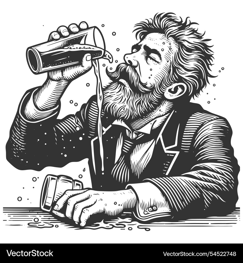 Bearded man drinking and spilling drink Royalty Free Vector