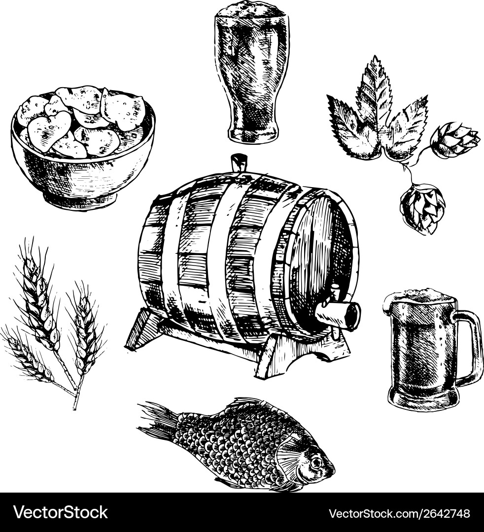 Beer Snack Icons - Chip & Hops Royalty Free Vector Image