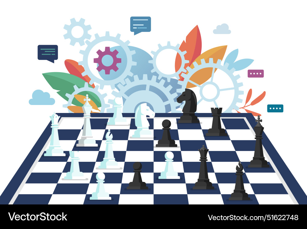 Chess figures on a chess board with mechanic Vector Image