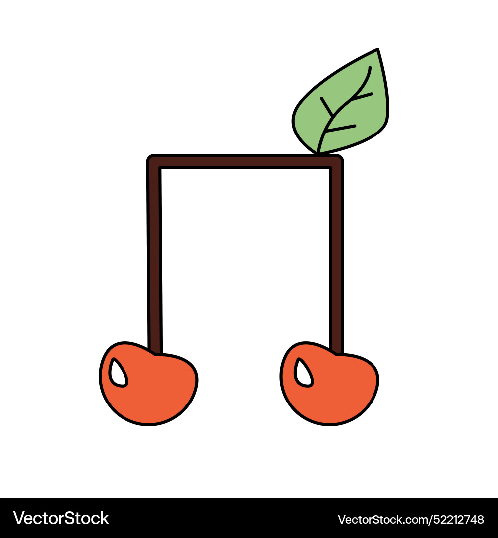 Groovy music note with funny cherry and leaf Vector Image