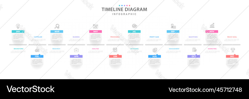 Infographic 12 months timeline calendar roadmap Vector Image