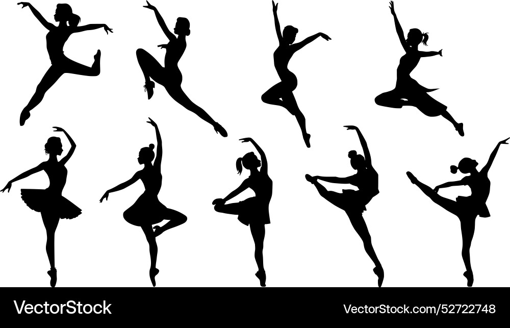 Silhouette set of dancing lady Royalty Free Vector Image