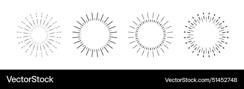Sunburst set outline sun ray Royalty Free Vector Image