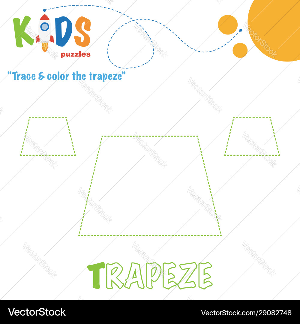 Trace & Color Shape Worksheet - Preschool Vector Image