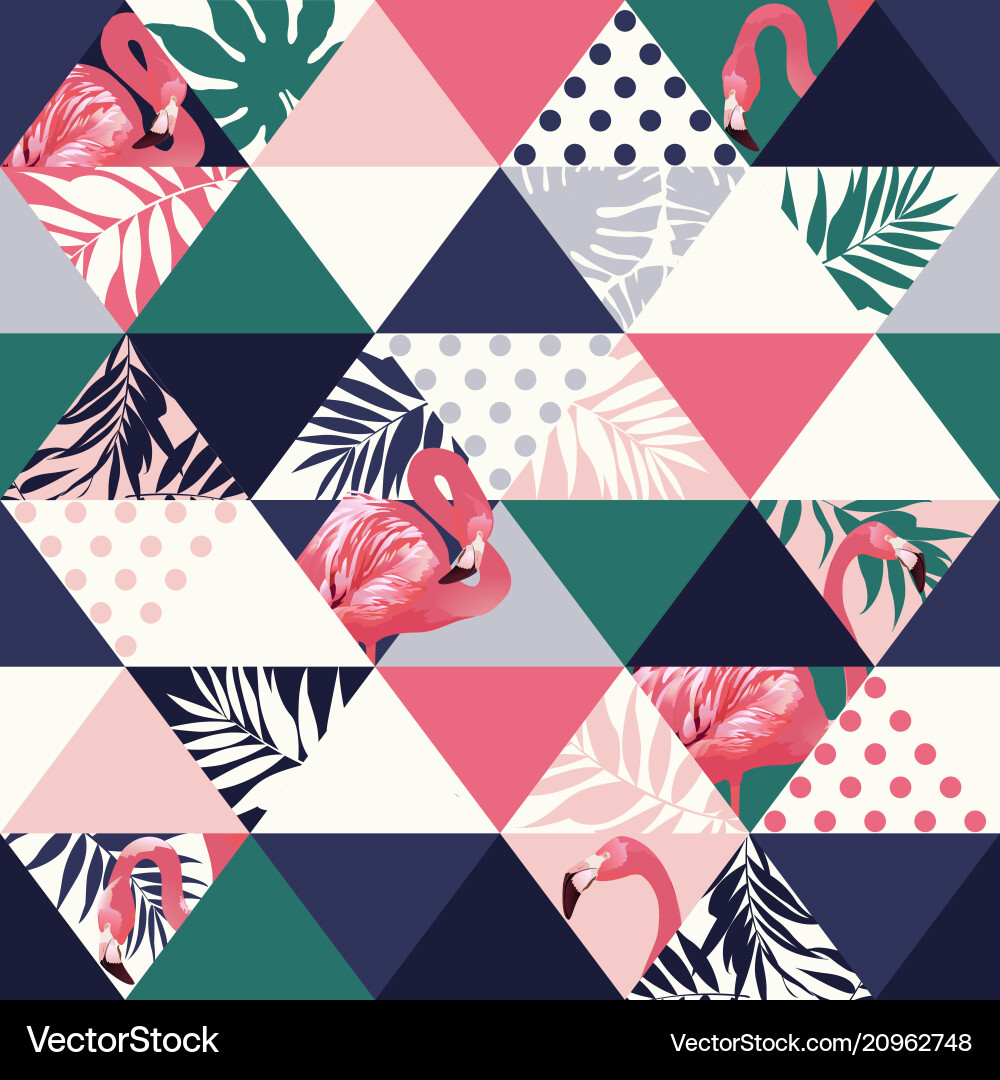 Tropical Flamingo Patchwork Seamless Pattern Vector Image