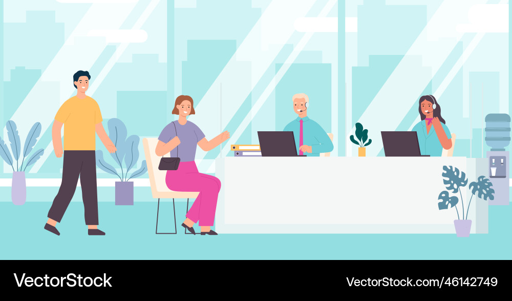 Bank employees and clients banking support Vector Image