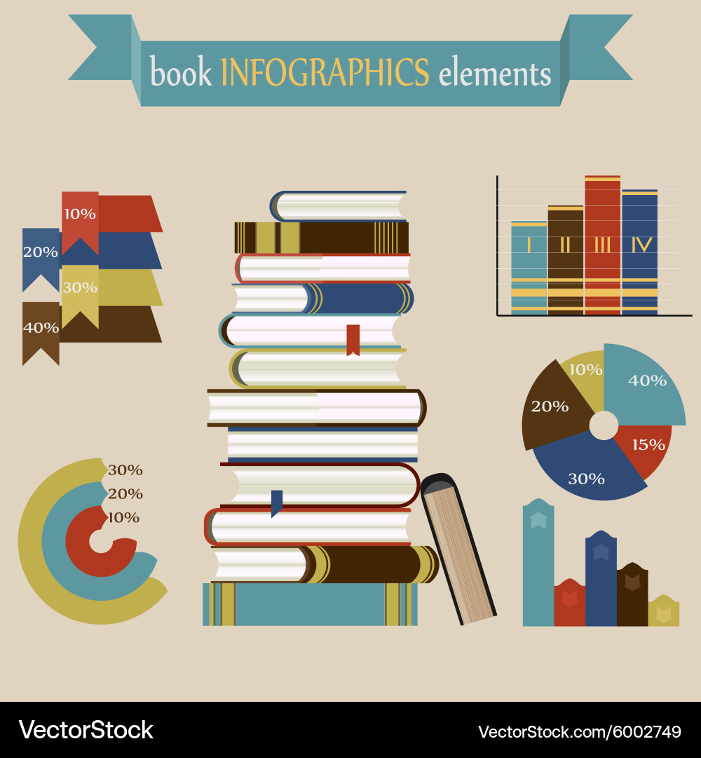 Book infographics elements set Royalty Free Vector Image