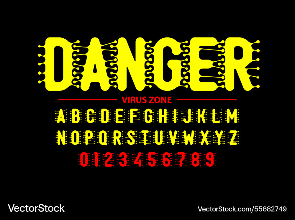 Danger virus zone infection style font capital Vector Image