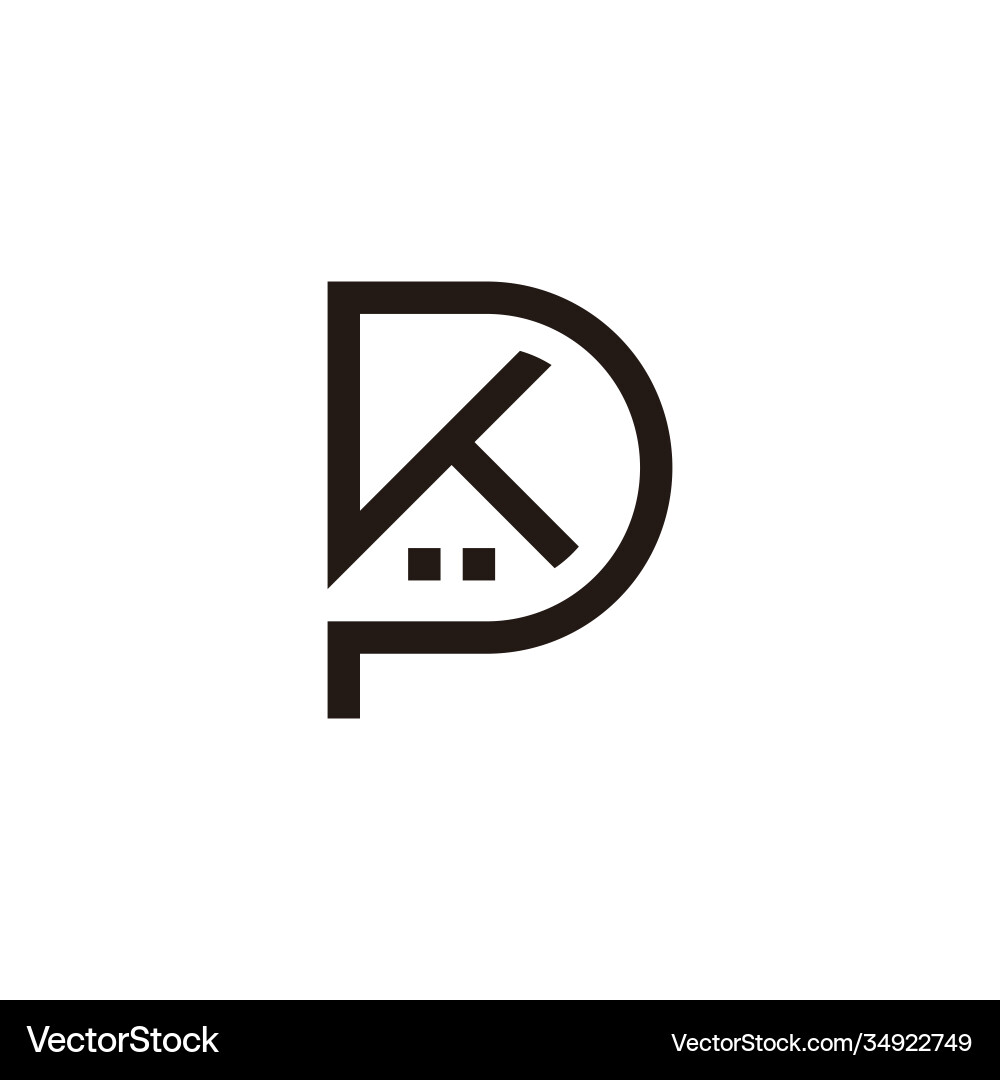 Letter pk home shape simple geometric line symbol Vector Image
