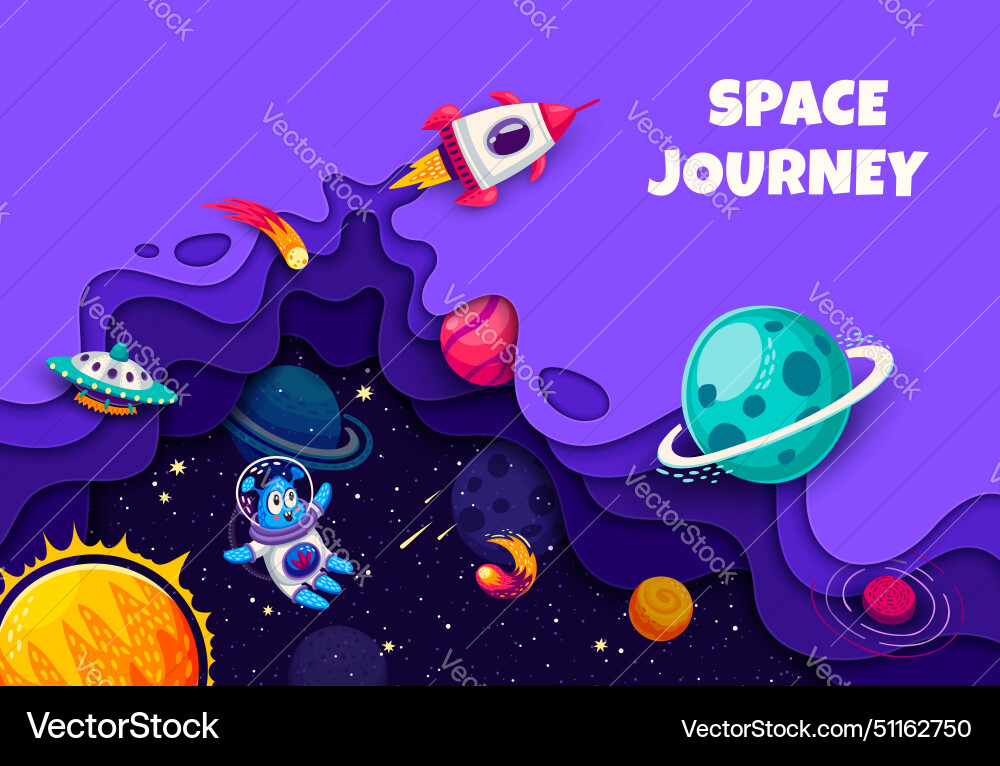 Cartoon paper cut space landscape galaxy planets Vector Image Cartoon paper cut space landscape galaxy planets Vector Image
