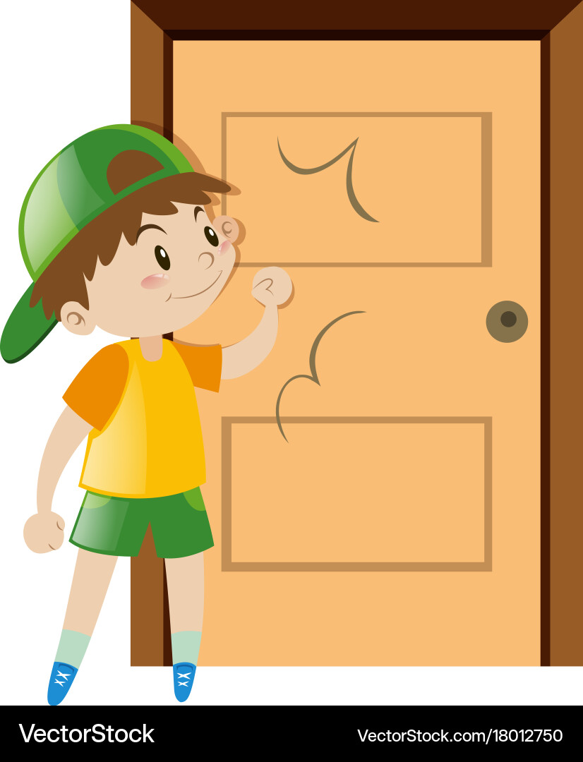 Little boy knocking on the door Royalty Free Vector Image