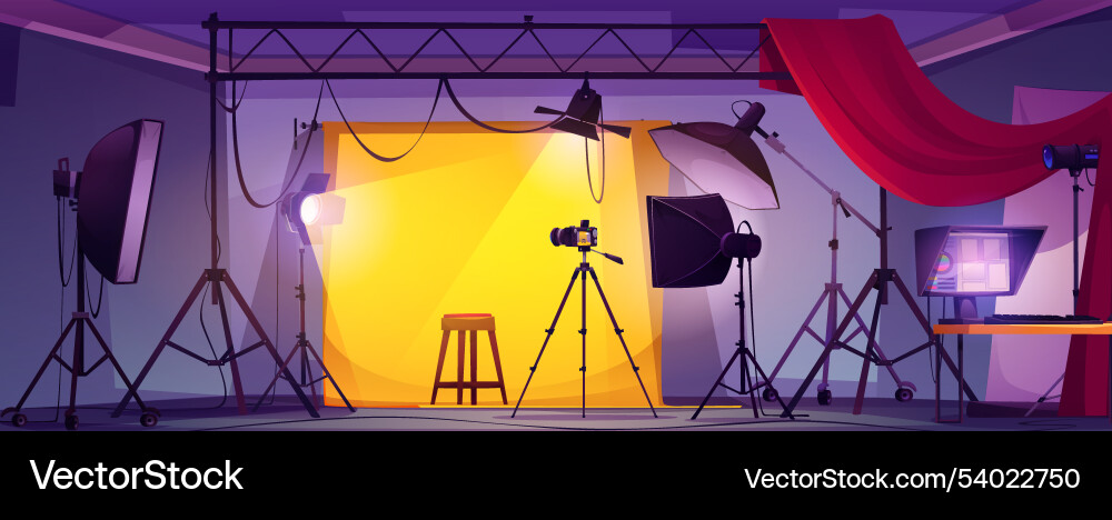Photoshoot studio with camera equipment Royalty Free Vector