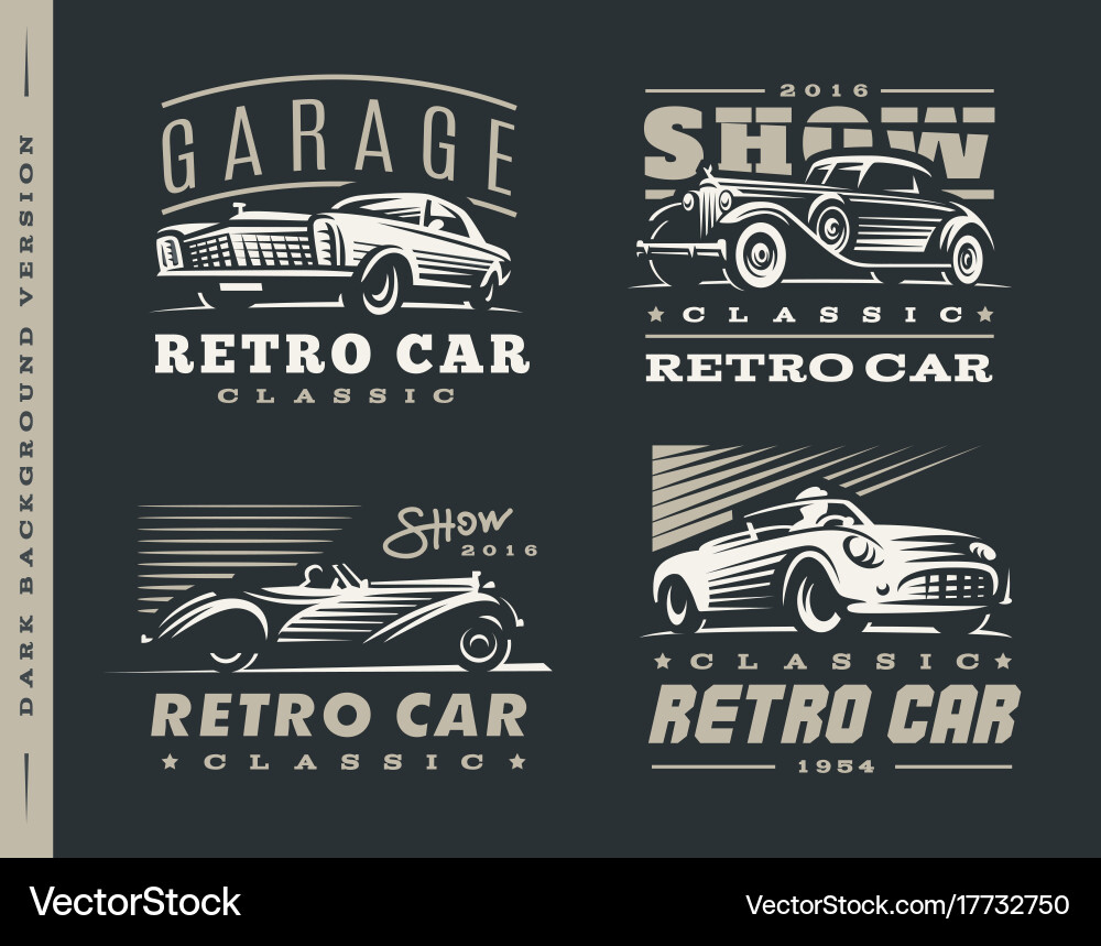 Vintage Car Collection on Dark Background Vector Image