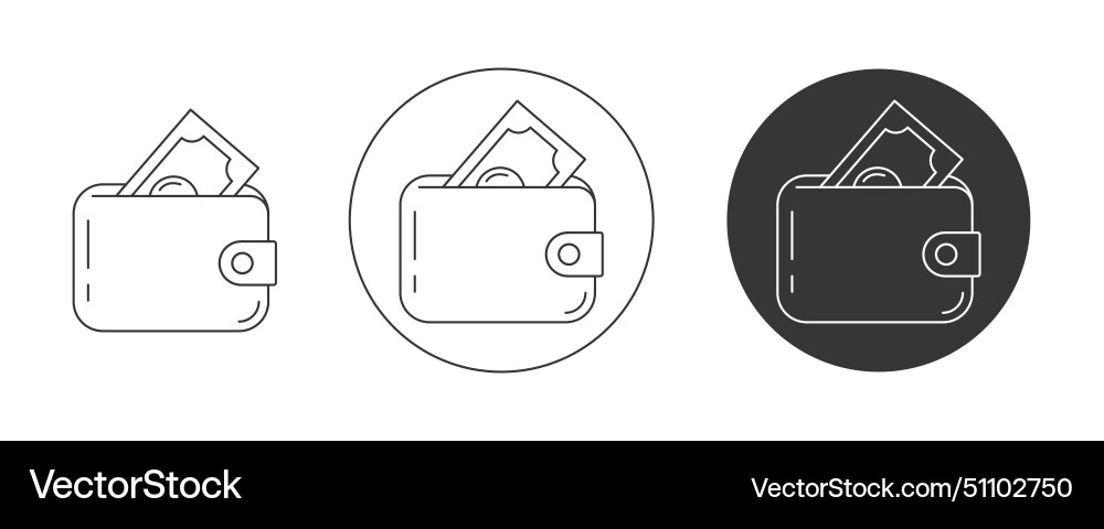 Wallet with cash icon set editable stroke Vector Image