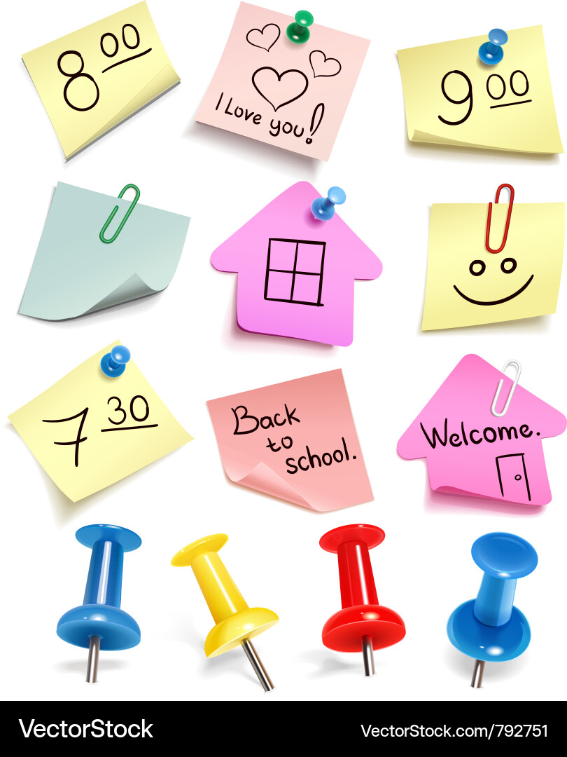 Colorful Paper Notes with Pins Royalty Free Vector Image