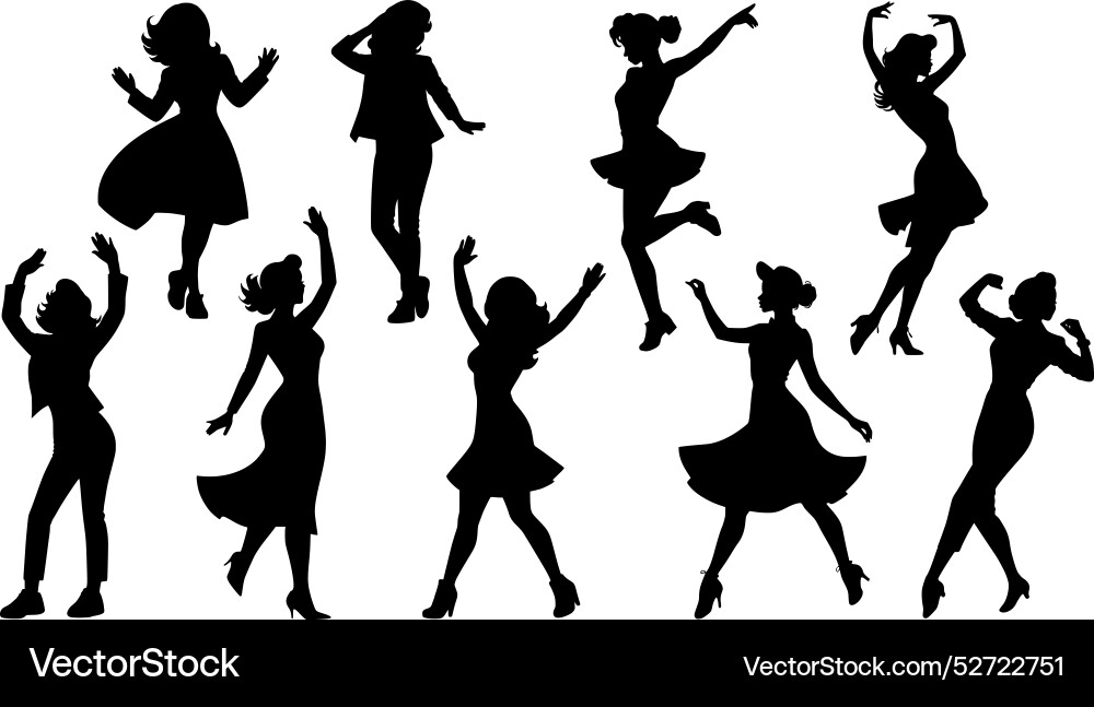 Silhouette set of dancing lady Royalty Free Vector Image