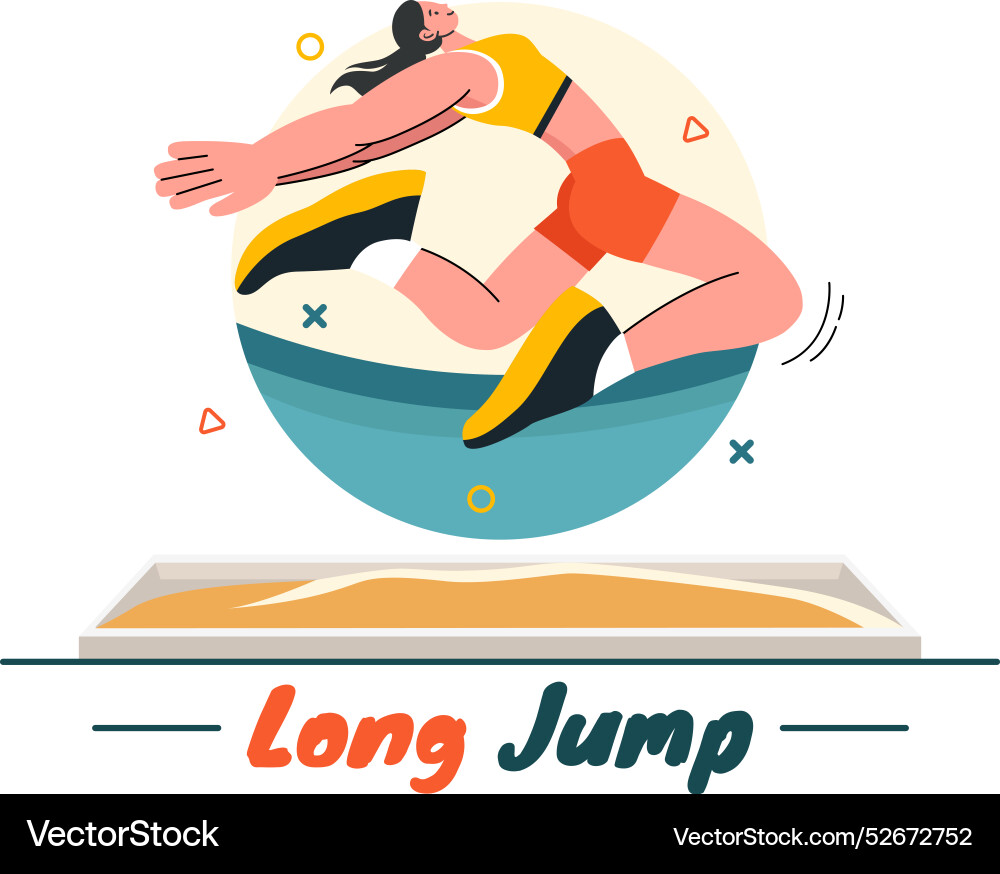 An athlete performing a long jump in sand pit Vector Image