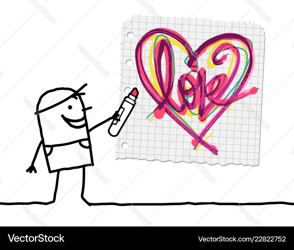 Cartoon boy drawing a sketchy heart Royalty Free Vector