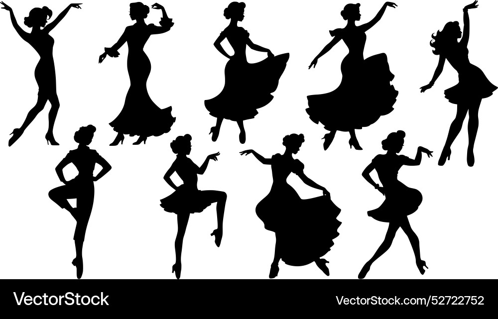 Silhouette set of dancing lady Royalty Free Vector Image