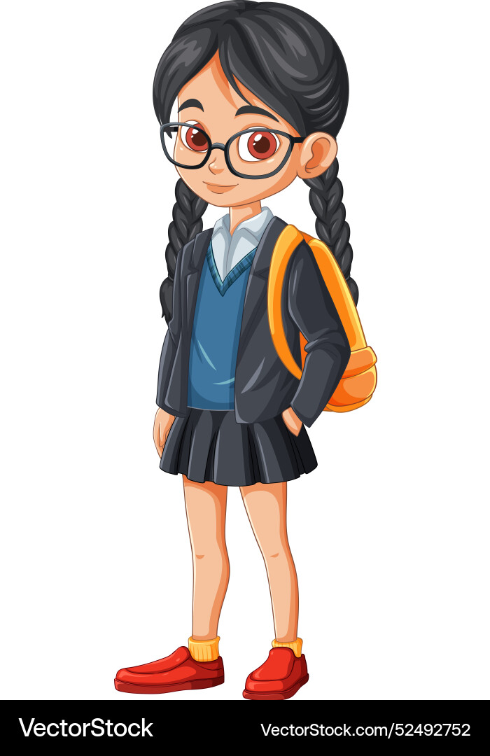Student in uniform with glasses and backpack Vector Image